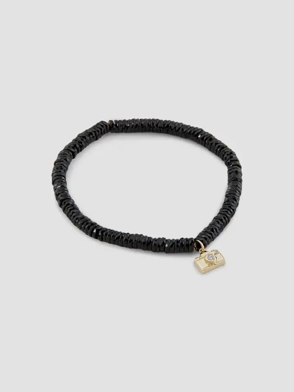 SYDNEY EVAN 14k Yellow Gold Spinel & 0.04 Tcw Diamond Beaded Camera Charm Bracelet - Black