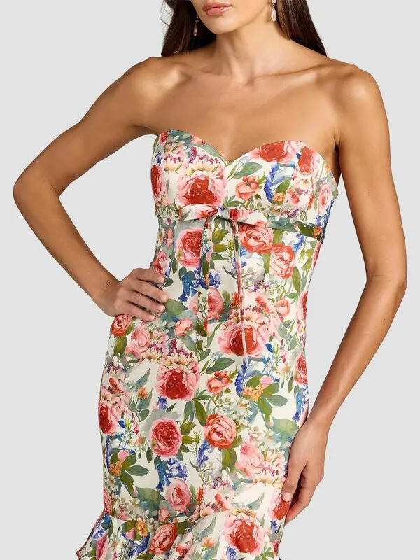 Mac Duggal Floral Charmeuse Ruffle Mermaid Gown