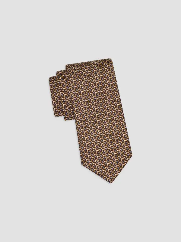FERRAGAMO Gancini Silk Tie - Marrone
