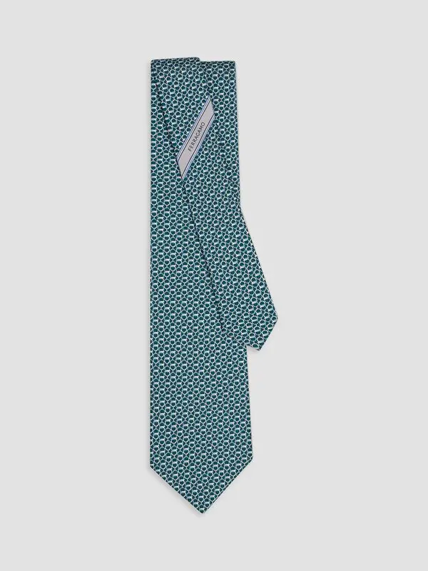 FERRAGAMO Gancini Silk Tie - Verde