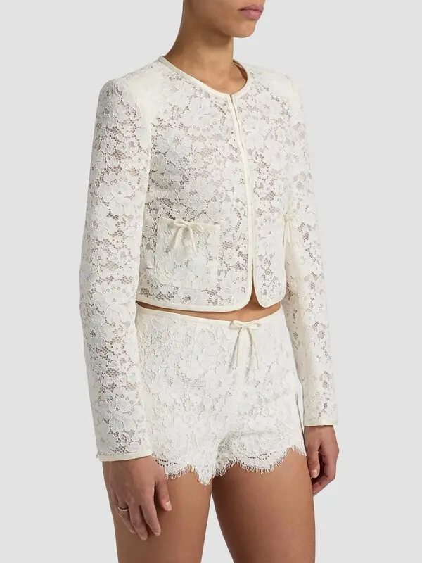 LoveShackFancy Junetta Floral Lace Crop Jacket