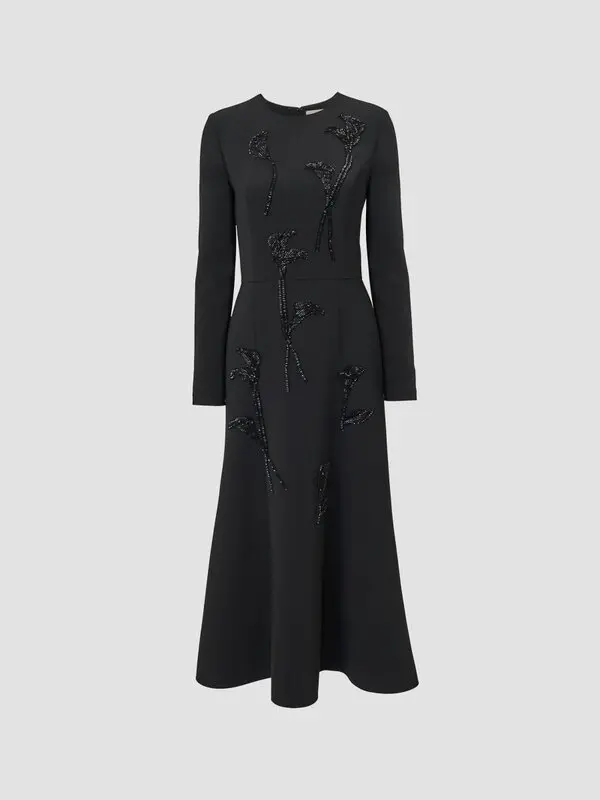 Carolina Herrera Sequined Floral A-line Midi Dress - Black