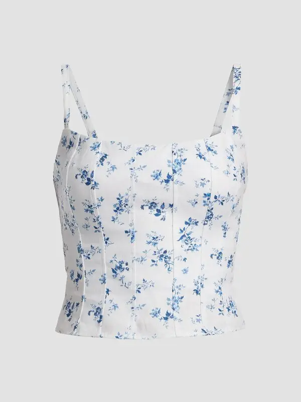 REFORMATION Hattie Seamed Floral Linen Top