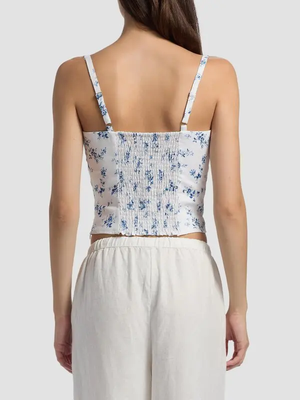 REFORMATION Hattie Seamed Floral Linen Top