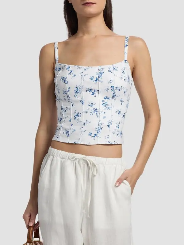 REFORMATION Hattie Seamed Floral Linen Top