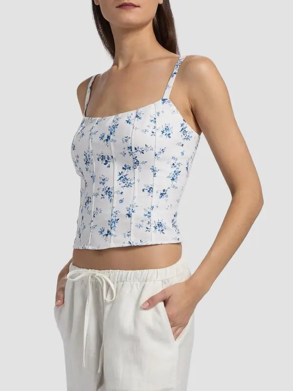 REFORMATION Hattie Seamed Floral Linen Top