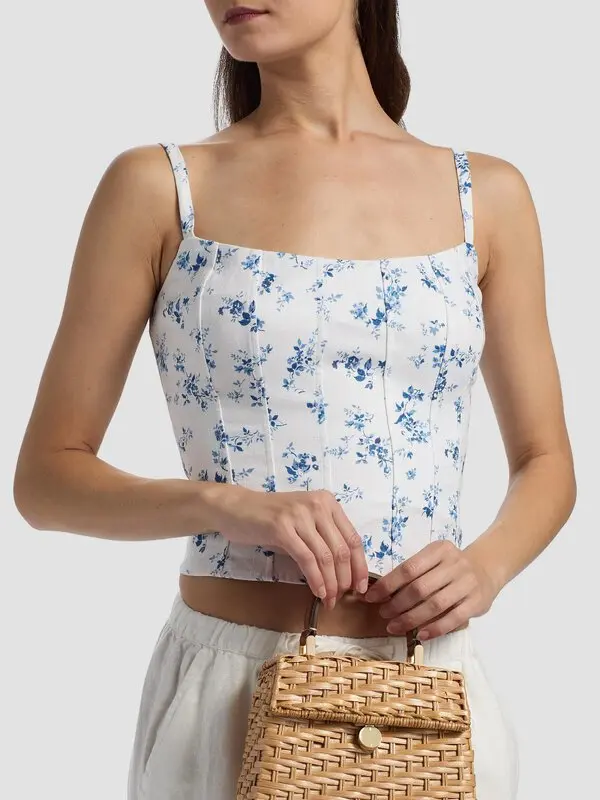 REFORMATION Hattie Seamed Floral Linen Top