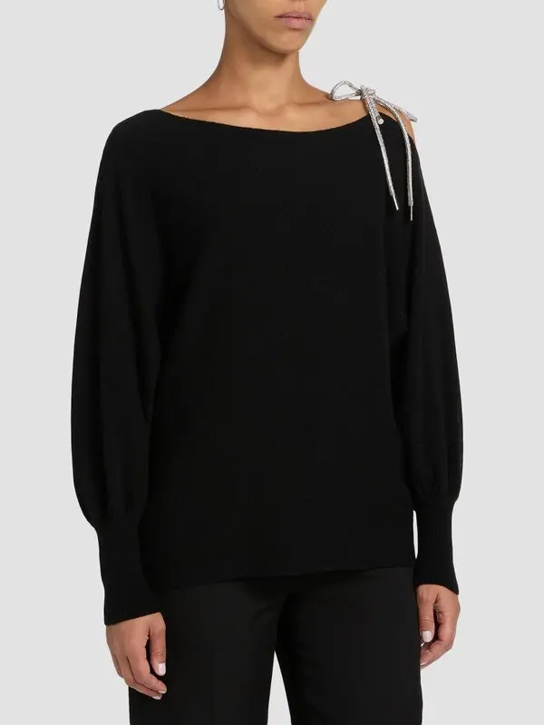 MILLY Ida Ots Embellished-tie Sweater - Black