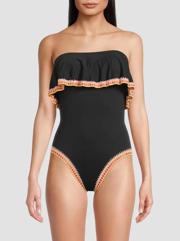 MILLY Strapless Ruffle Crochet-trim One-piece Swimsuit