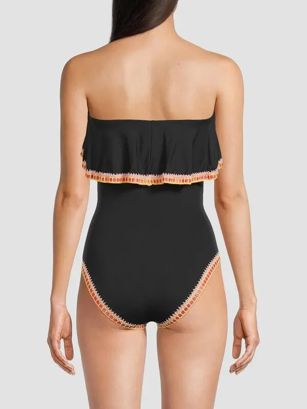 MILLY Strapless Ruffle Crochet-trim One-piece Swimsuit