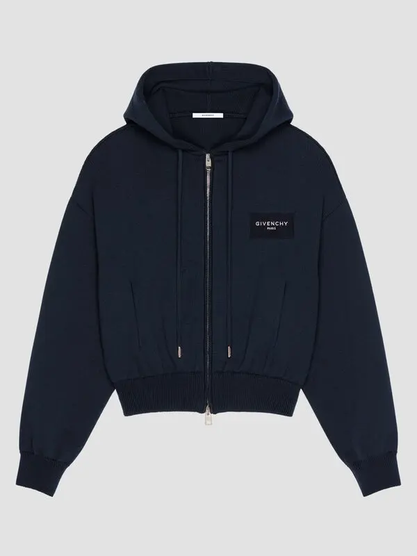 Givenchy Zipped Hoodie In Wool And Cotton With Paris - Navy