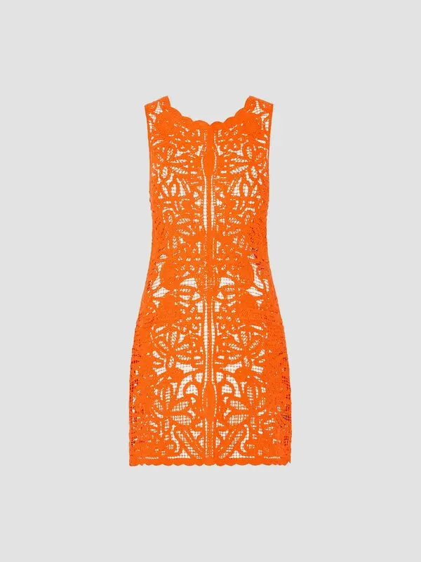 MILLY Crochet Cotton Cover-up Minidress - Orange