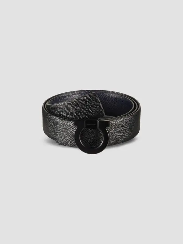 FERRAGAMO Fixed Reversible Gancini Belt - Nero Midnight