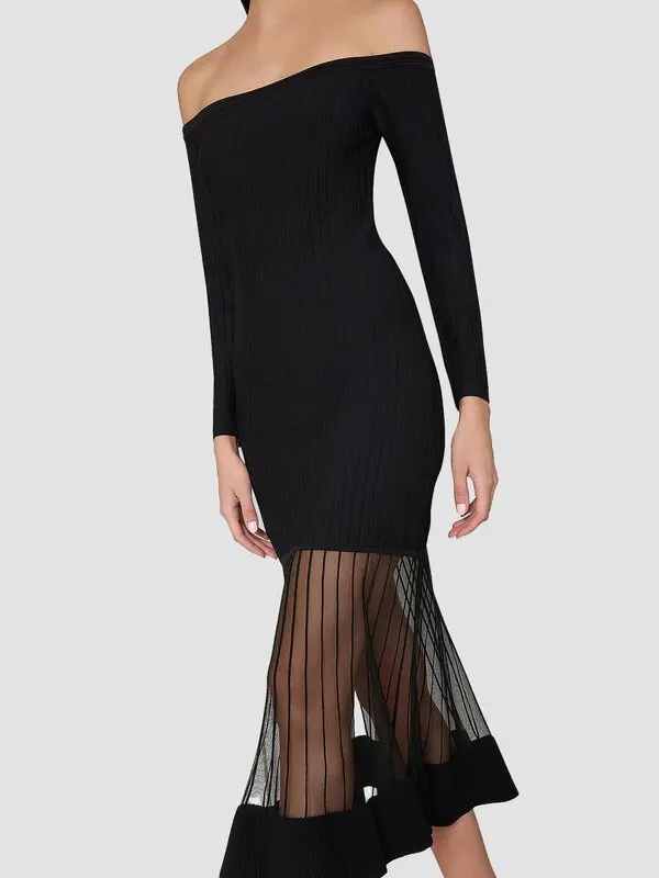 MILLY Ots Sheer Knit Off-shoulder Midi-dress