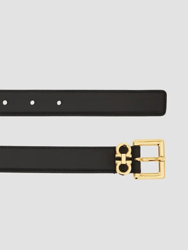 FERRAGAMO Gancio Slim Leather Belt - Nero
