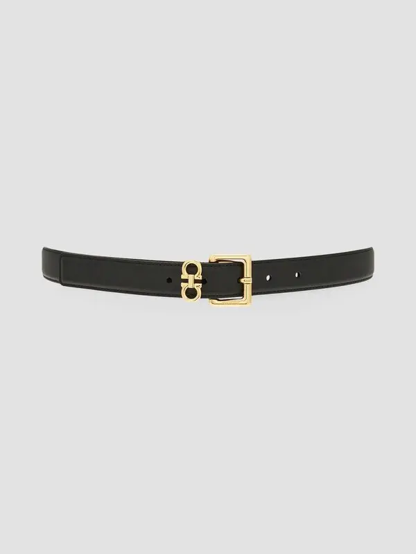 FERRAGAMO Gancio Slim Leather Belt - Nero