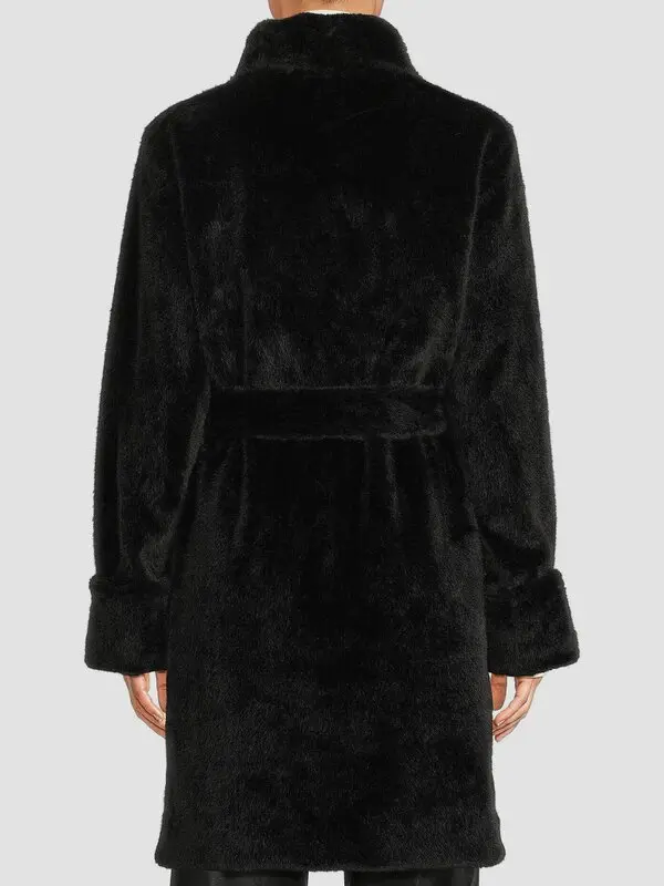 MILLY Faux Mink Wrap Coat - Black