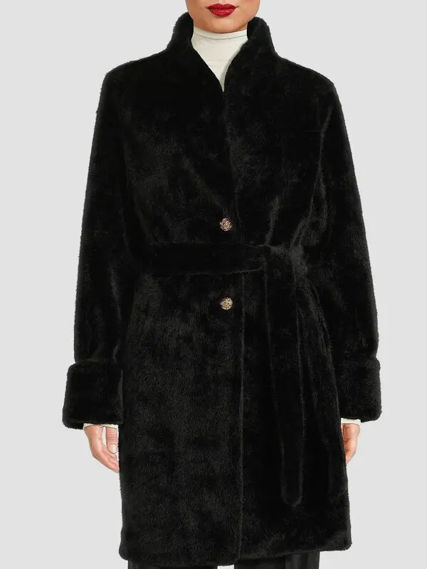 MILLY Faux Mink Wrap Coat - Black