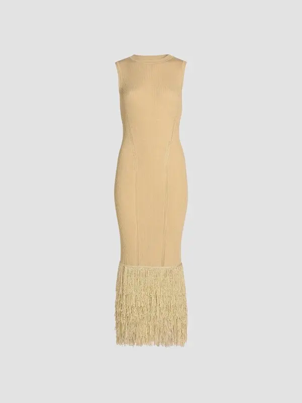 MILLY Raz Metallic Fringed Midi-dress