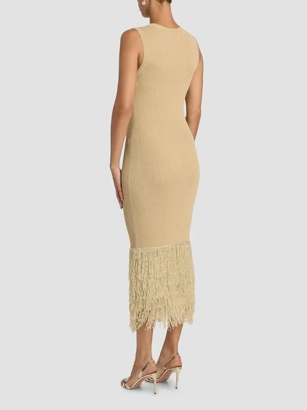 MILLY Raz Metallic Fringed Midi-dress