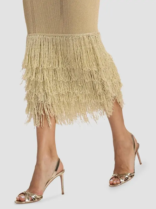 MILLY Raz Metallic Fringed Midi-dress