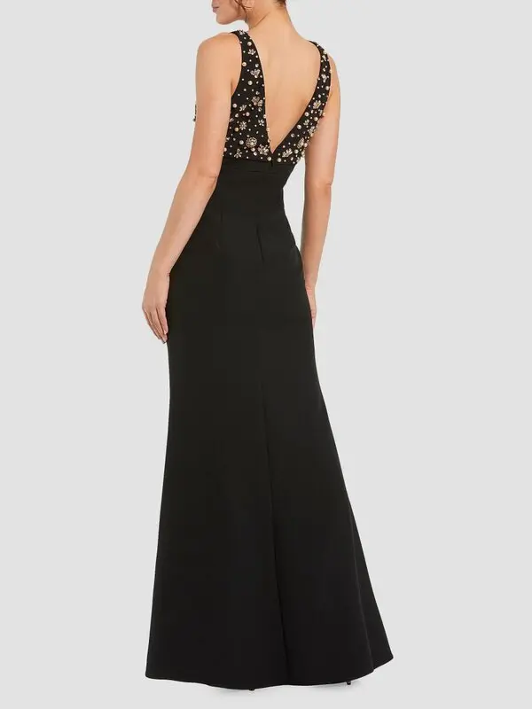 Mac Duggal Petite Embellished Crepe V-neck Gown