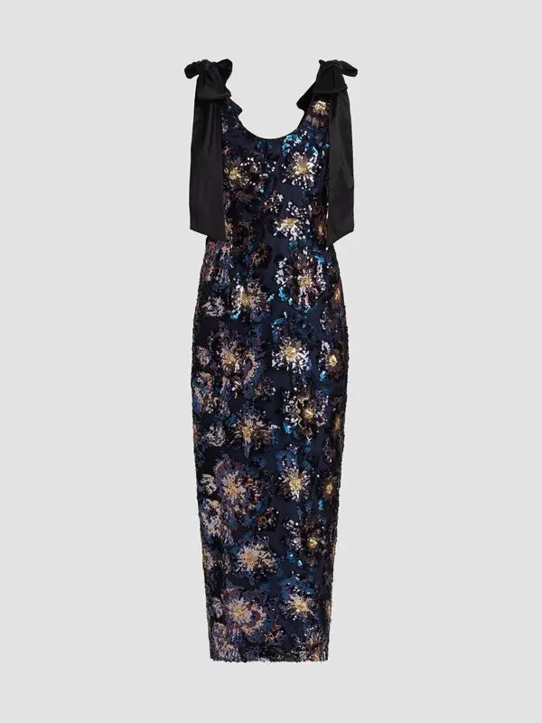 MILLY Kyle Bow-detail Sequined Column Maxi Dress