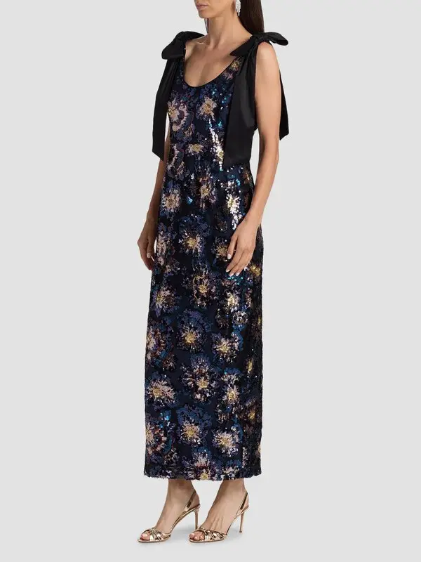 MILLY Kyle Bow-detail Sequined Column Maxi Dress