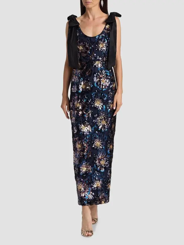 MILLY Kyle Bow-detail Sequined Column Maxi Dress