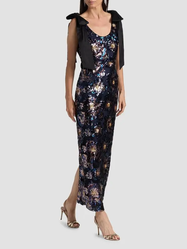 MILLY Kyle Bow-detail Sequined Column Maxi Dress