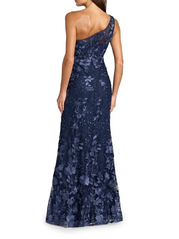 Mac Duggal Petite Floral-embroidered One-shoulder Gown - Midnight Multi