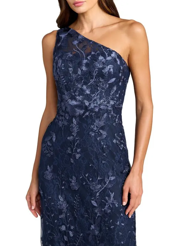 Mac Duggal Petite Floral-embroidered One-shoulder Gown - Midnight Multi