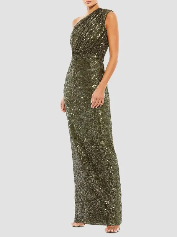 Mac Duggal Ieena Sequined One-shoulder Gown