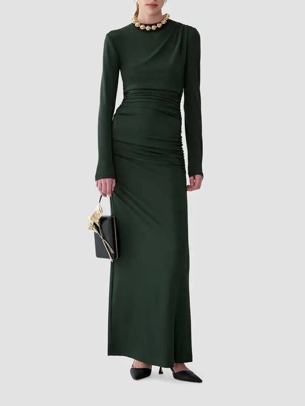 Carolina Herrera Draped Jersey Long-sleeve Gown