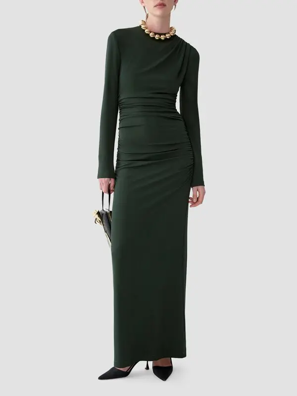 Carolina Herrera Draped Jersey Long-sleeve Gown