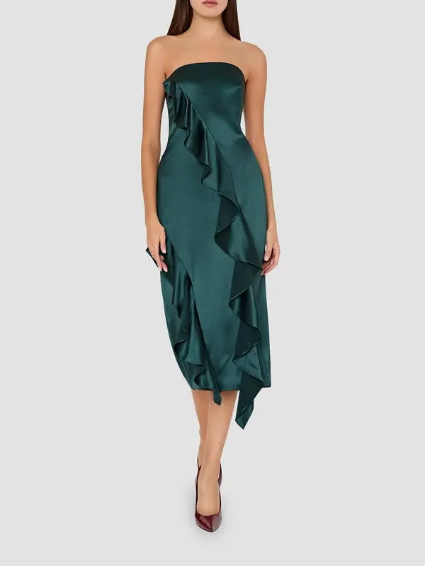 MILLY Ravi Ruffled Hammered Satin Midi-dress