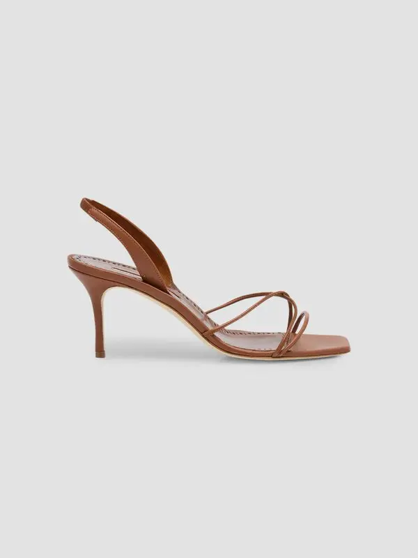 Manolo Blahnik 70mm Leather Slingback Sandals - Medium Brown