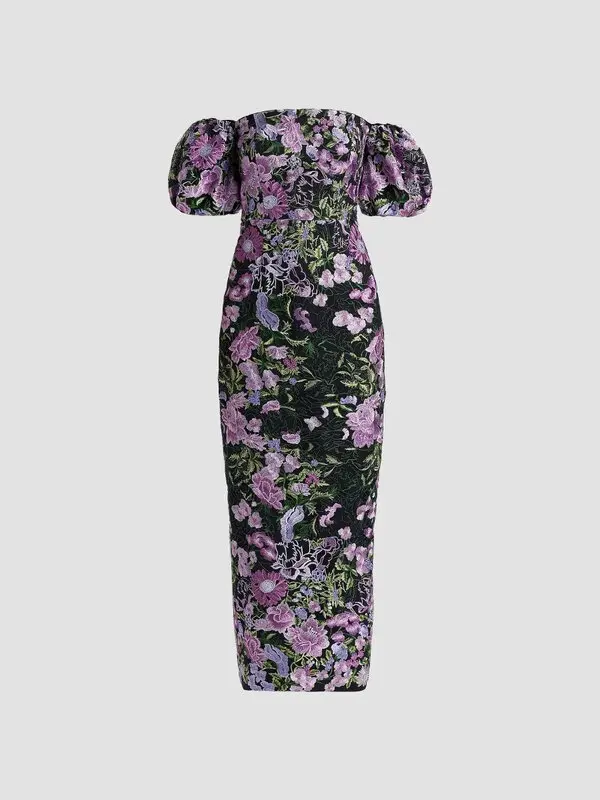 MILLY Nene Floral-embroidered Mesh Off-the-shoulder Maxi Dress