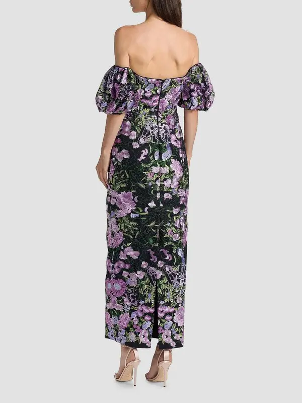 MILLY Nene Floral-embroidered Mesh Off-the-shoulder Maxi Dress