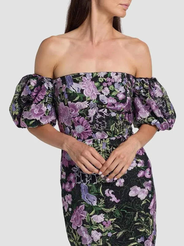MILLY Nene Floral-embroidered Mesh Off-the-shoulder Maxi Dress