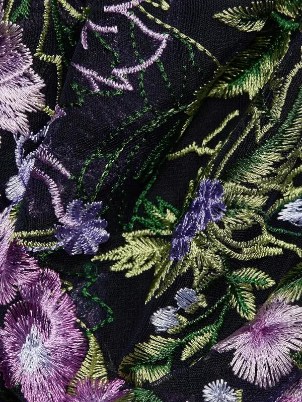 MILLY Nene Floral-embroidered Mesh Off-the-shoulder Maxi Dress