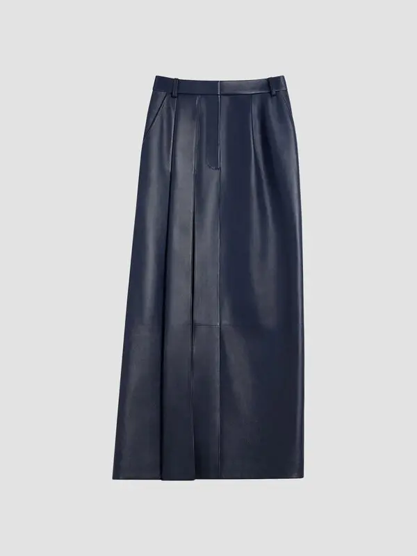 Givenchy Slashed Midi Skirt In Leather - Navy