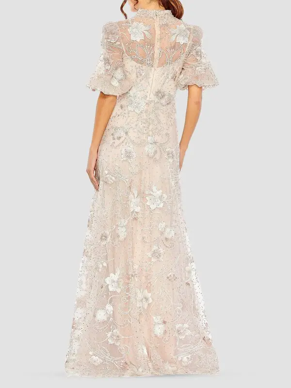 Mac Duggal Petite Floral Embroidered A-line V-neck Gown