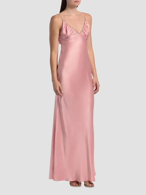 LoveShackFancy Mystara Satin Maxi Slipdress