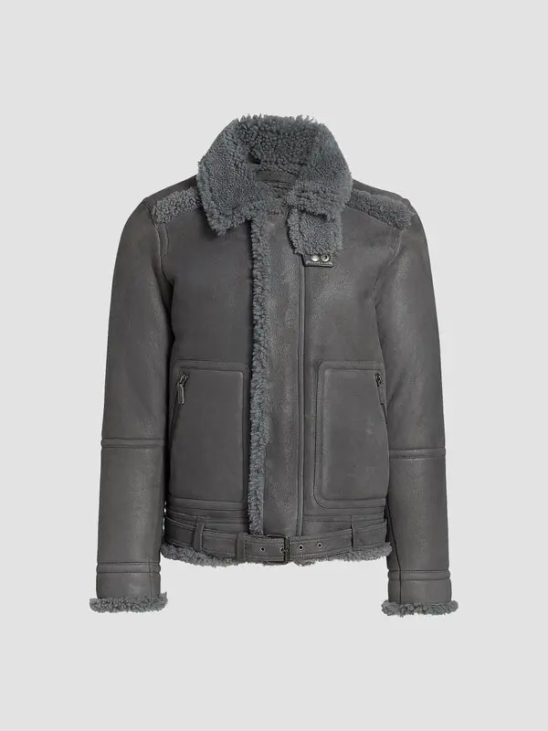SAKS FIFTH AVENUE Collection Shearling Moto Bomber Jacket - Grey