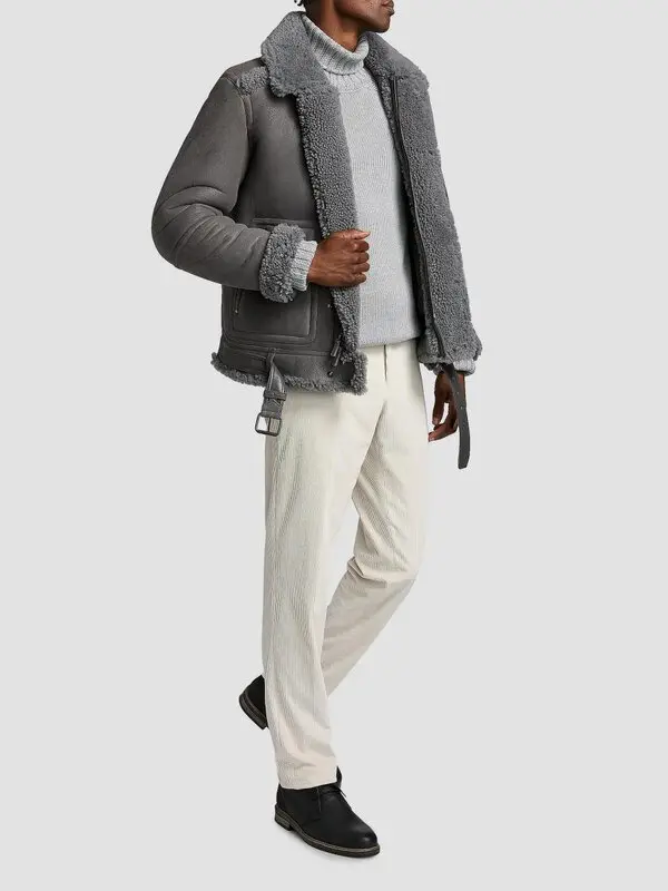 SAKS FIFTH AVENUE Collection Shearling Moto Bomber Jacket