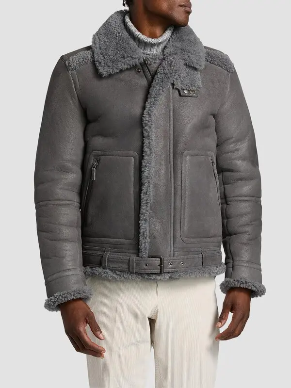 SAKS FIFTH AVENUE Collection Shearling Moto Bomber Jacket