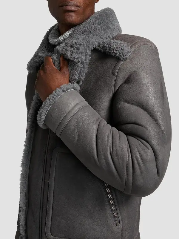 SAKS FIFTH AVENUE Collection Shearling Moto Bomber Jacket