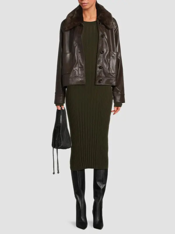 MILLY Faux Fur-trimmed Faux Leather Jacket