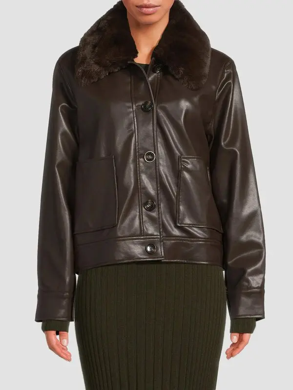 MILLY Faux Fur-trimmed Faux Leather Jacket